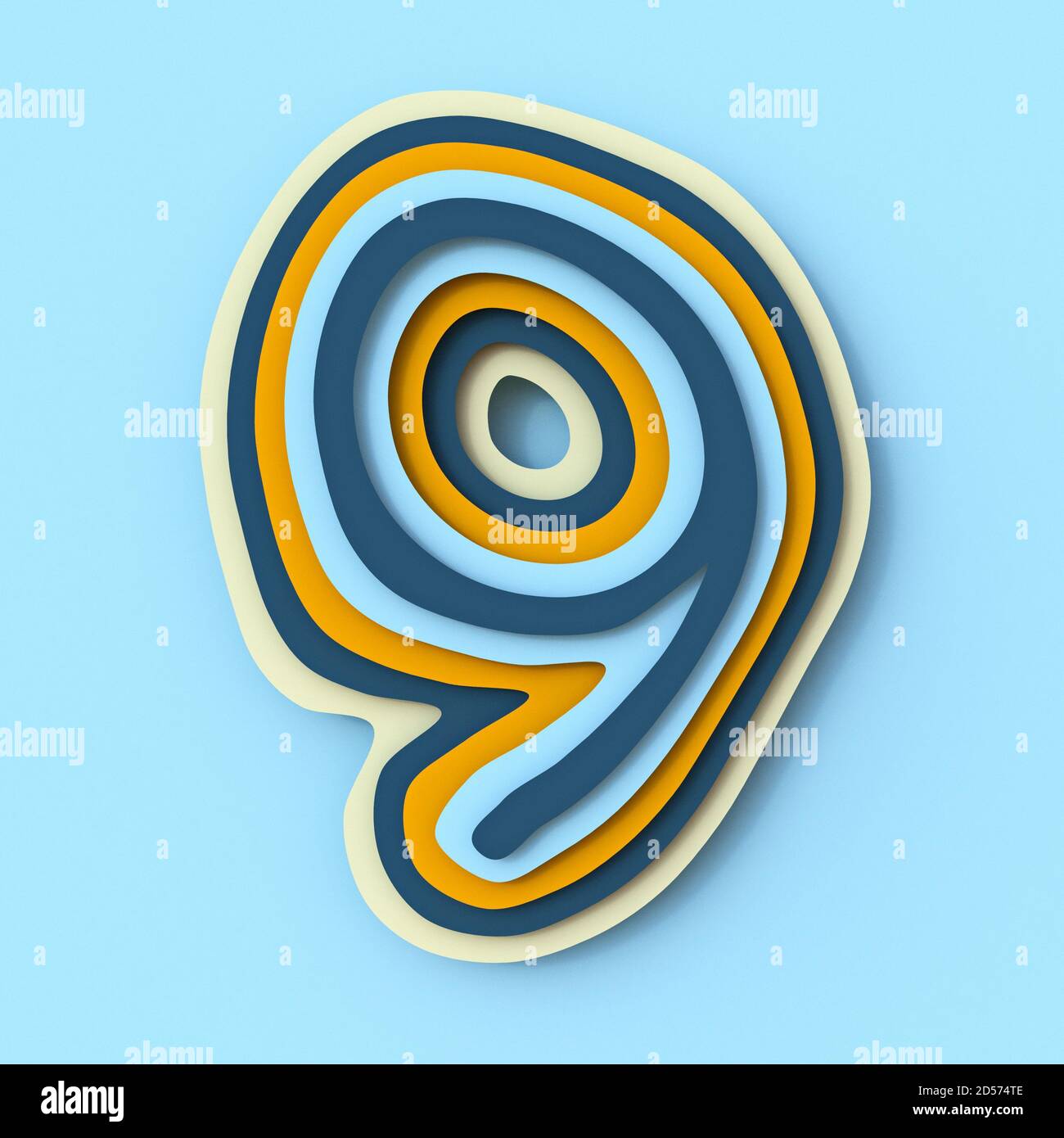 Colorful paper layers font Number 9 NINE 3D render illustration ...