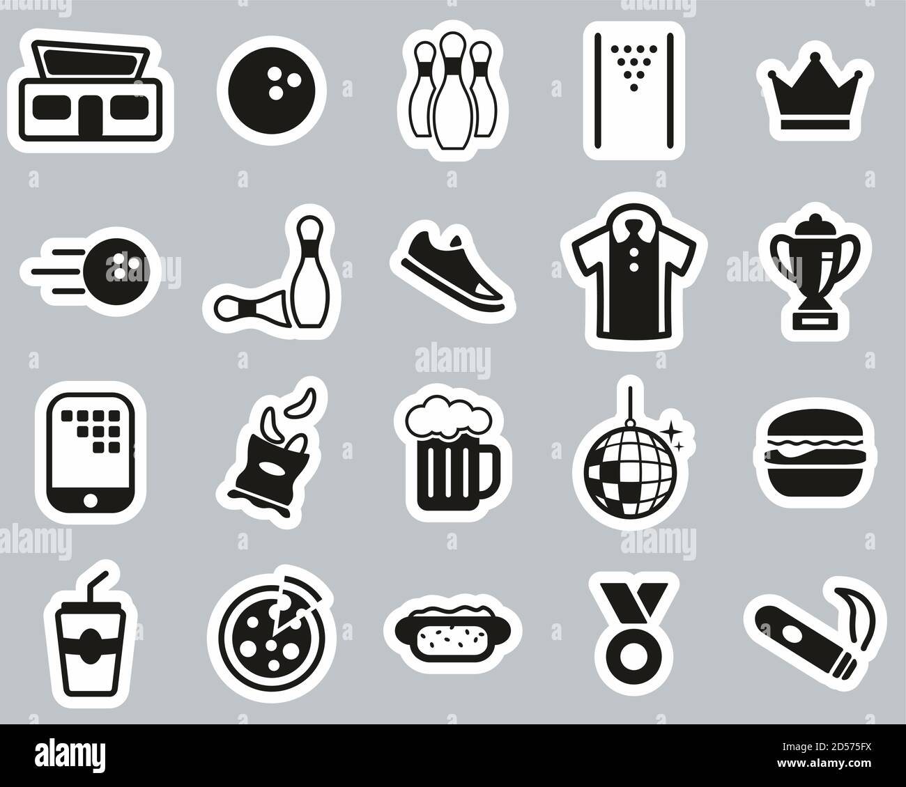 Bowling Or Bowling Alley Icons Black & White Sticker Set Big Stock ...