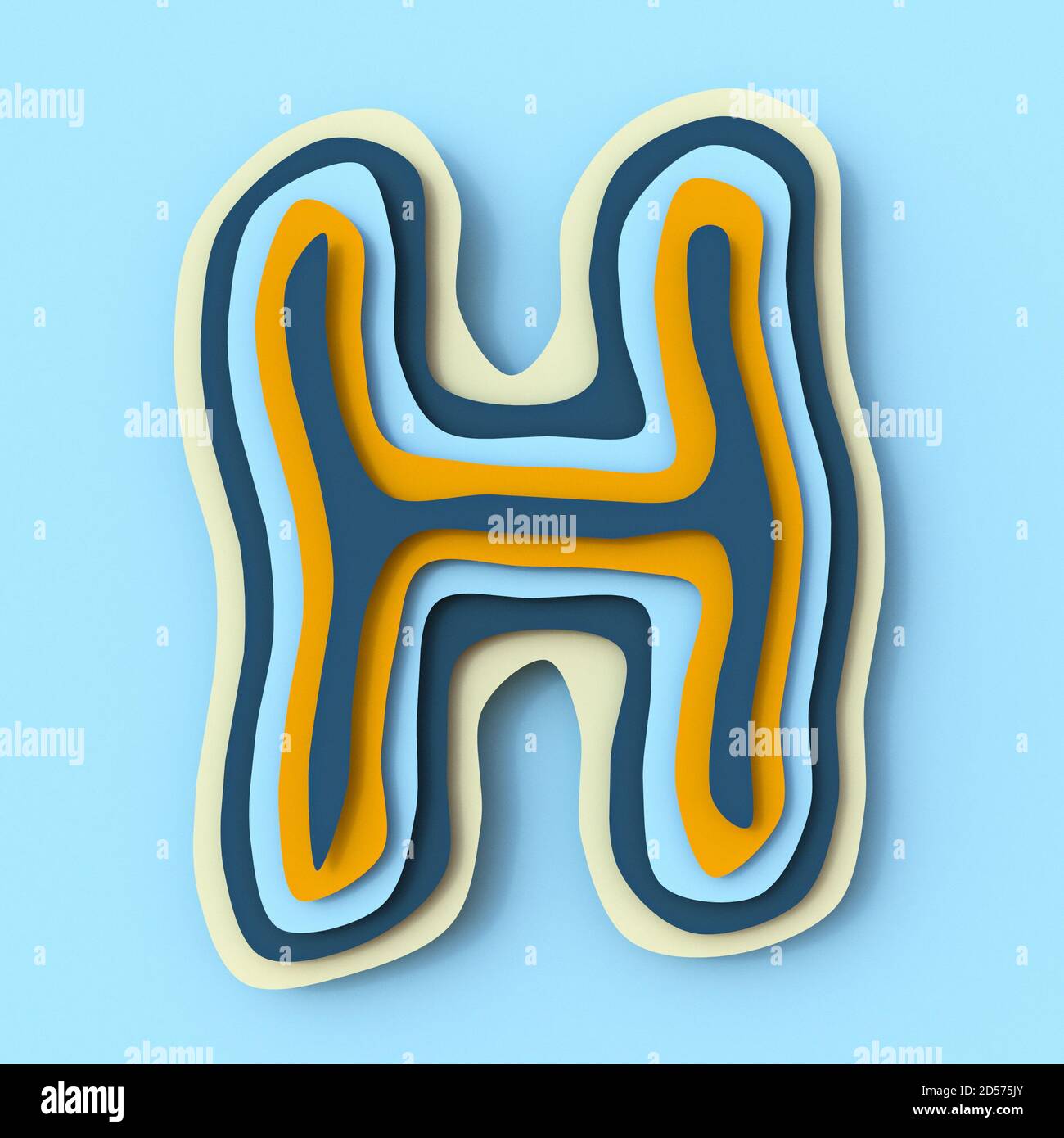 Colorful paper layers font Letter H 3D render illustration isolated on ...