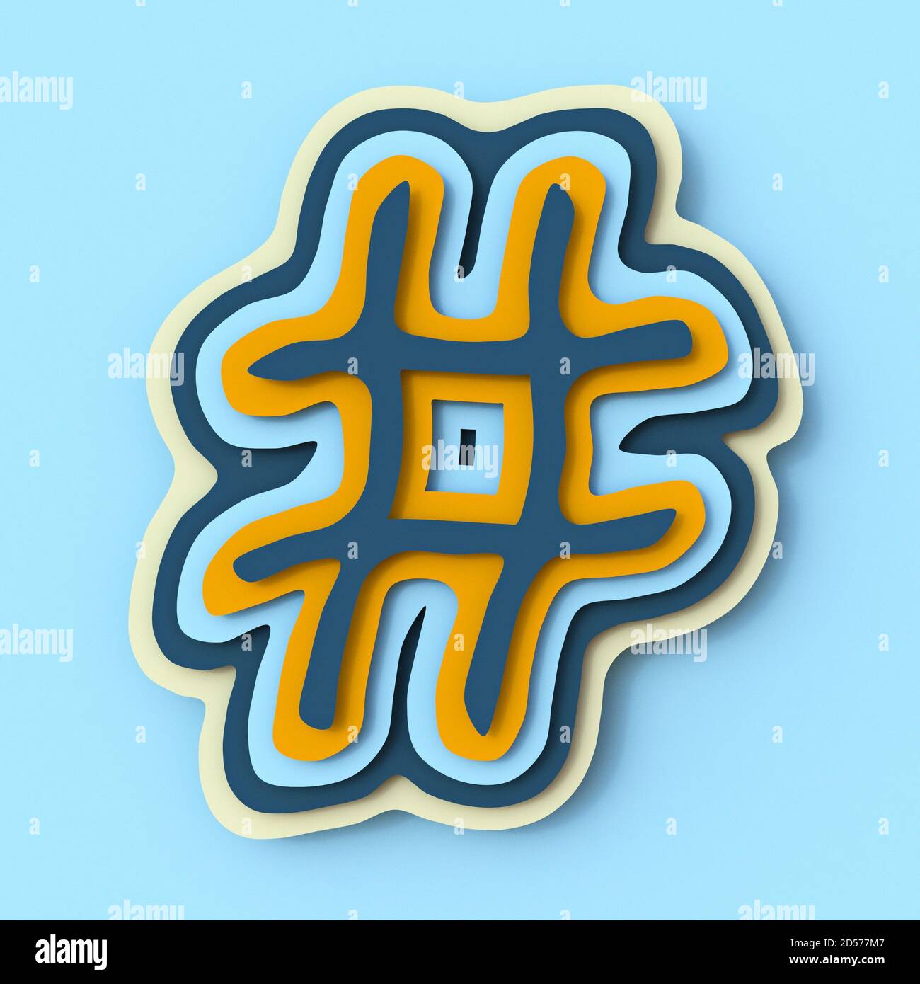 Colorful paper layers font hashtag 3D render illustration isolated on ...