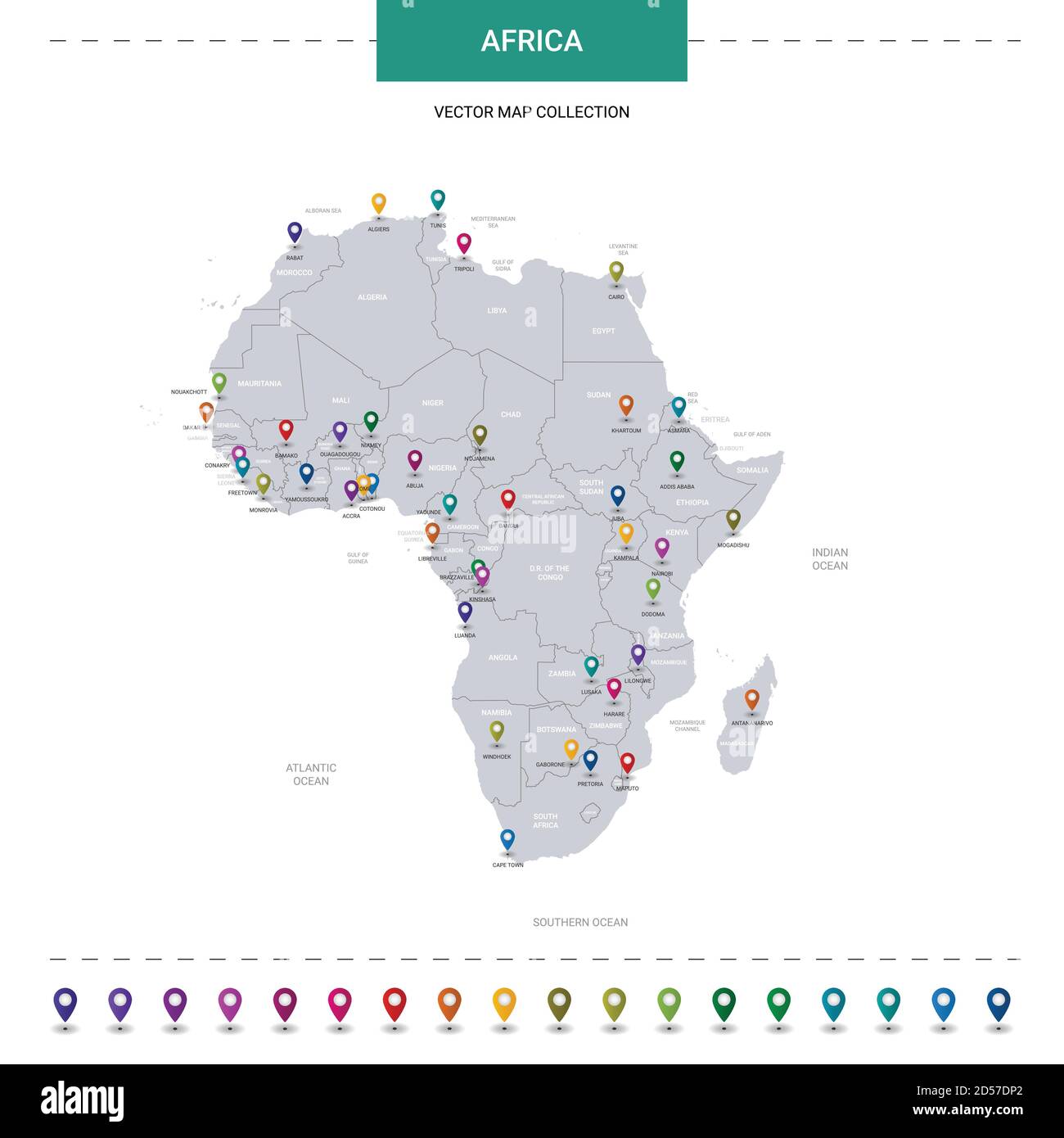 Africa map with location pointer marks. Infographic vector template ...