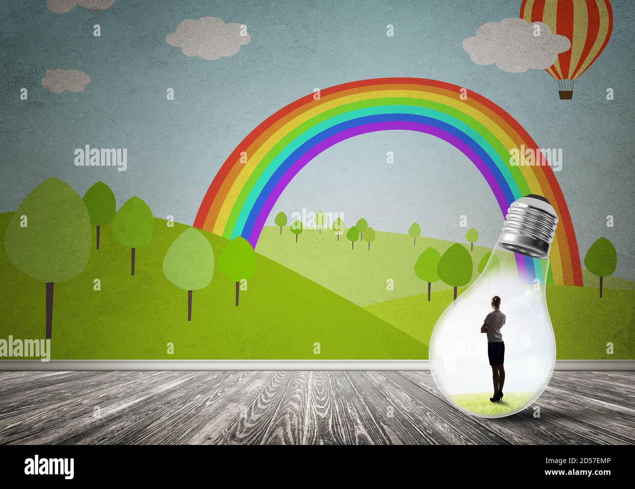 Businesswoman trapped in bulb Stock Photo - Alamy