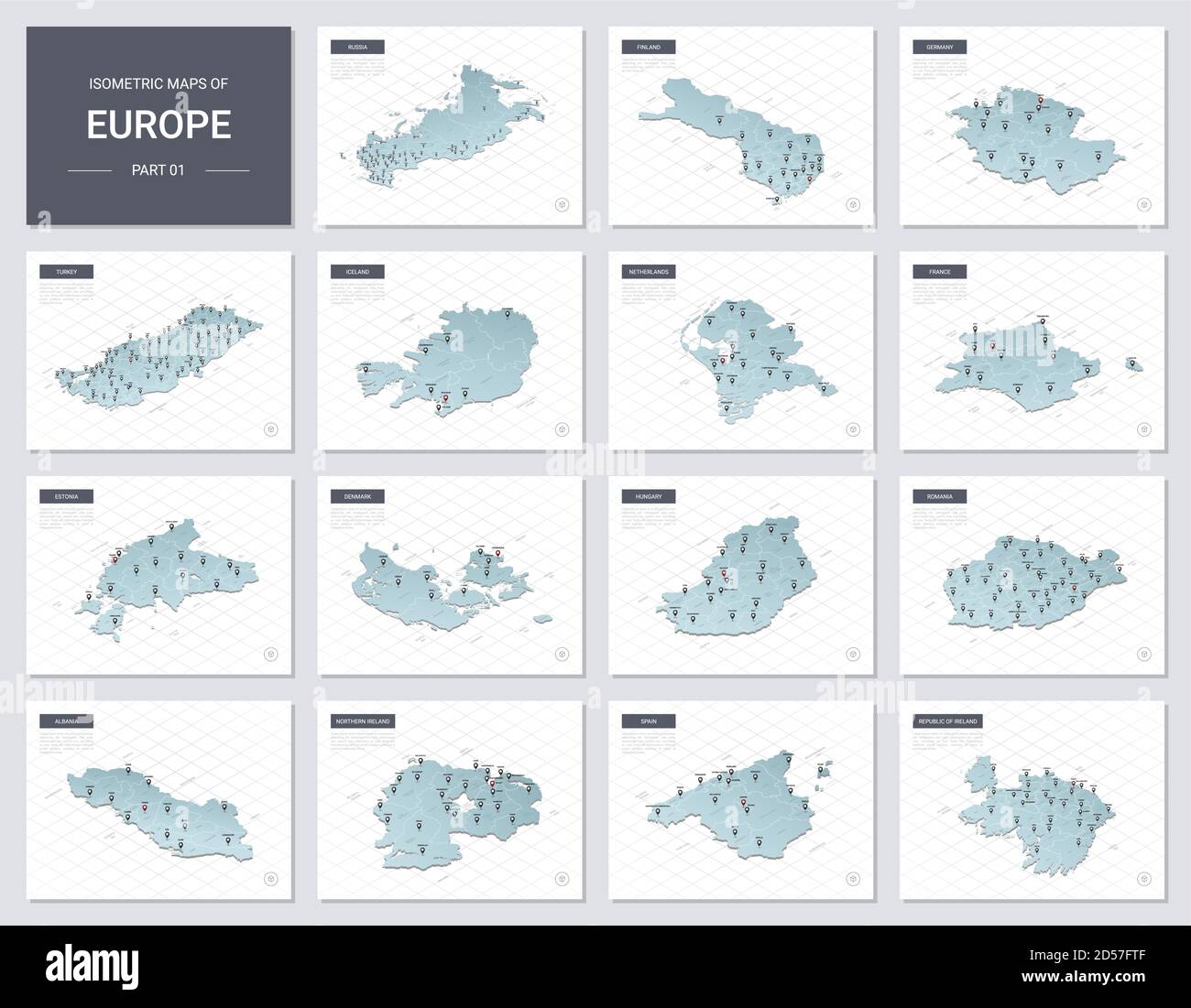 Vector isometric maps set - Europa continent. Maps of European ...
