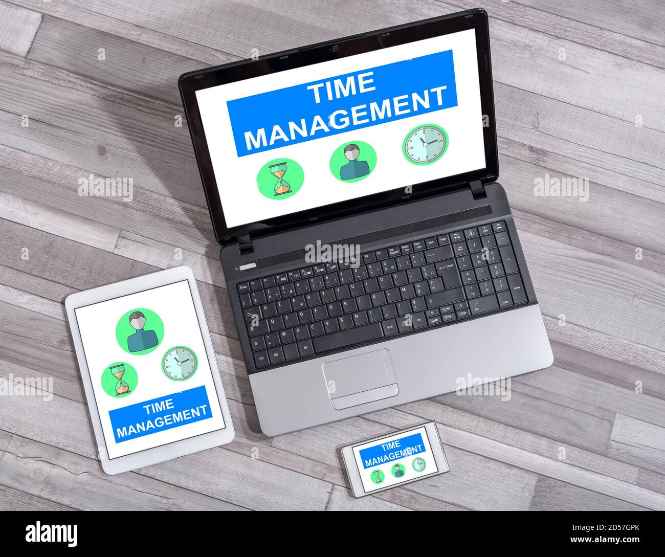 Time management concept shown on different information technology ...