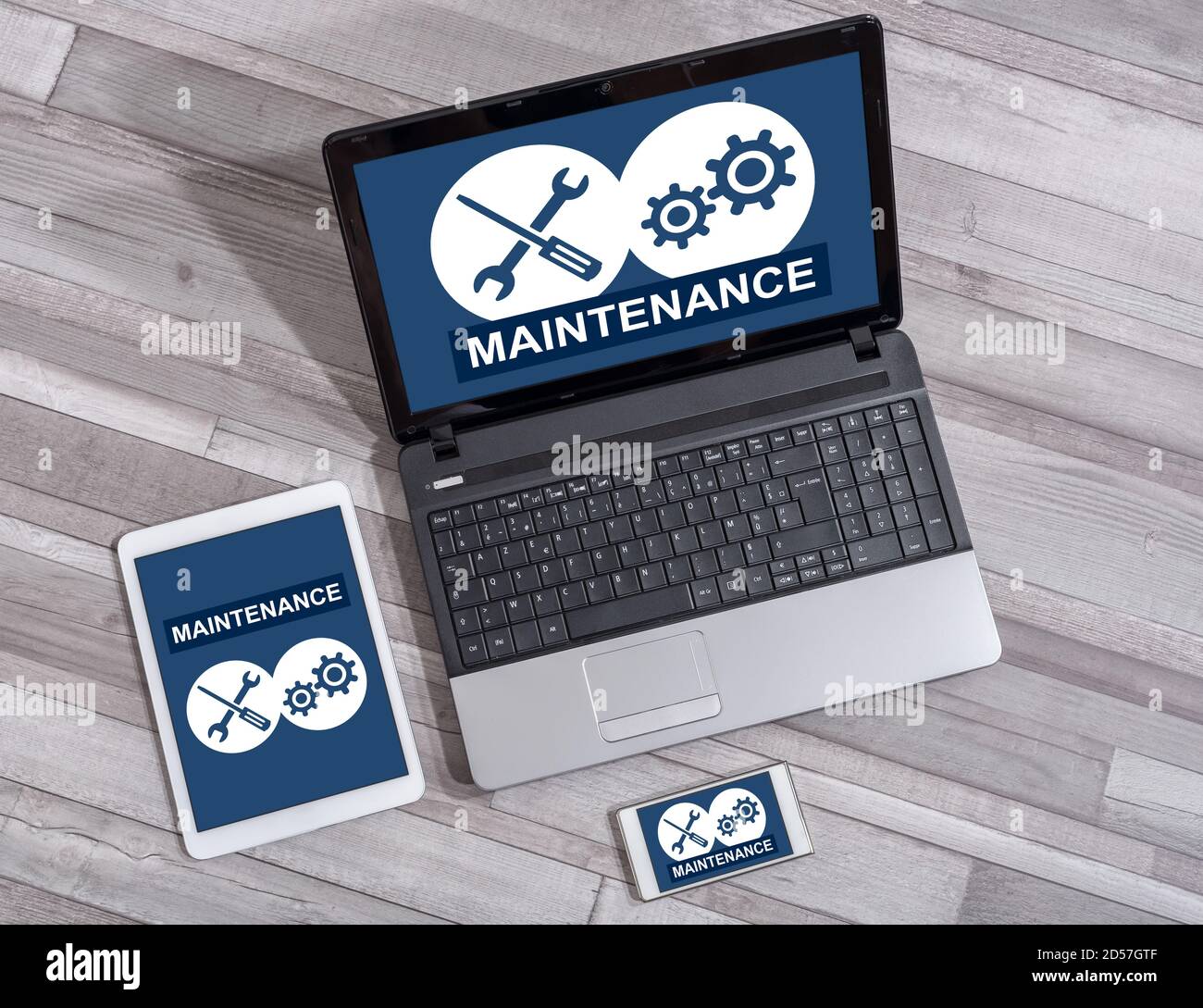 Maintenance service concept shown on different information technology ...
