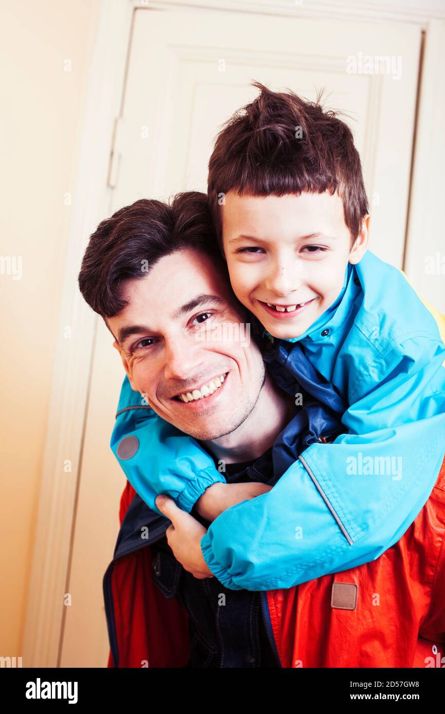 faher and son together having fun at home, lifestyle happy family ...