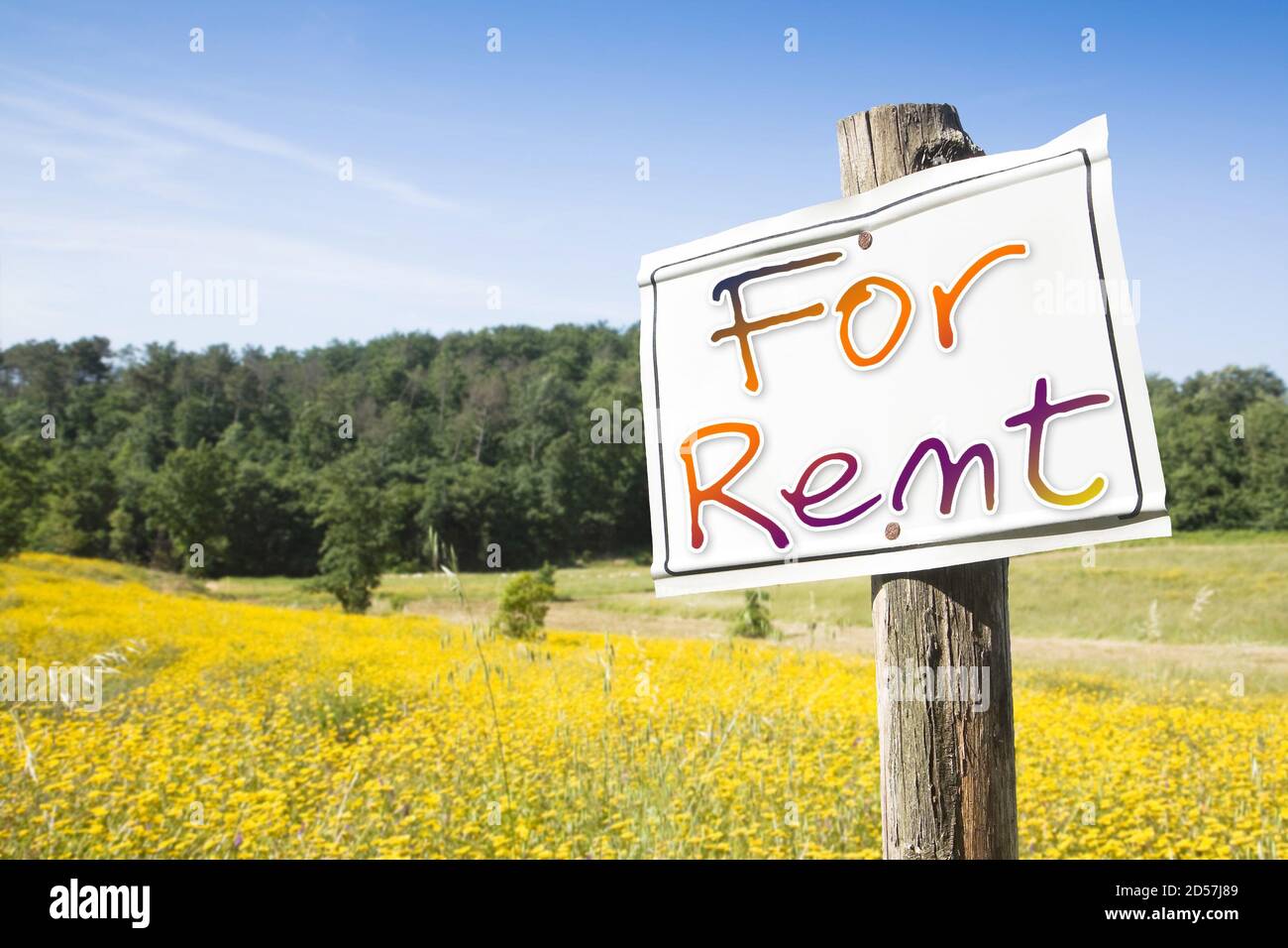 For rent sign indicating in the countryside - concept image with copy ...