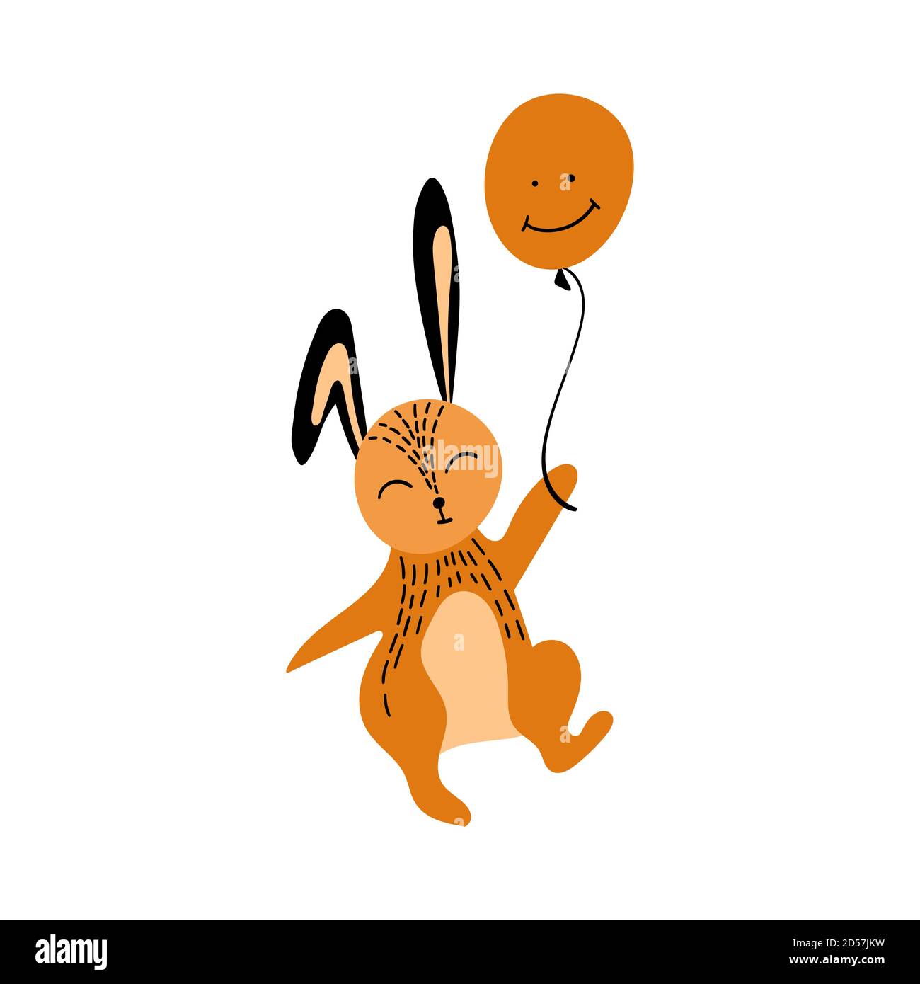 Cute cartoon rabbit dancing with balloon. Funny woodland character ...