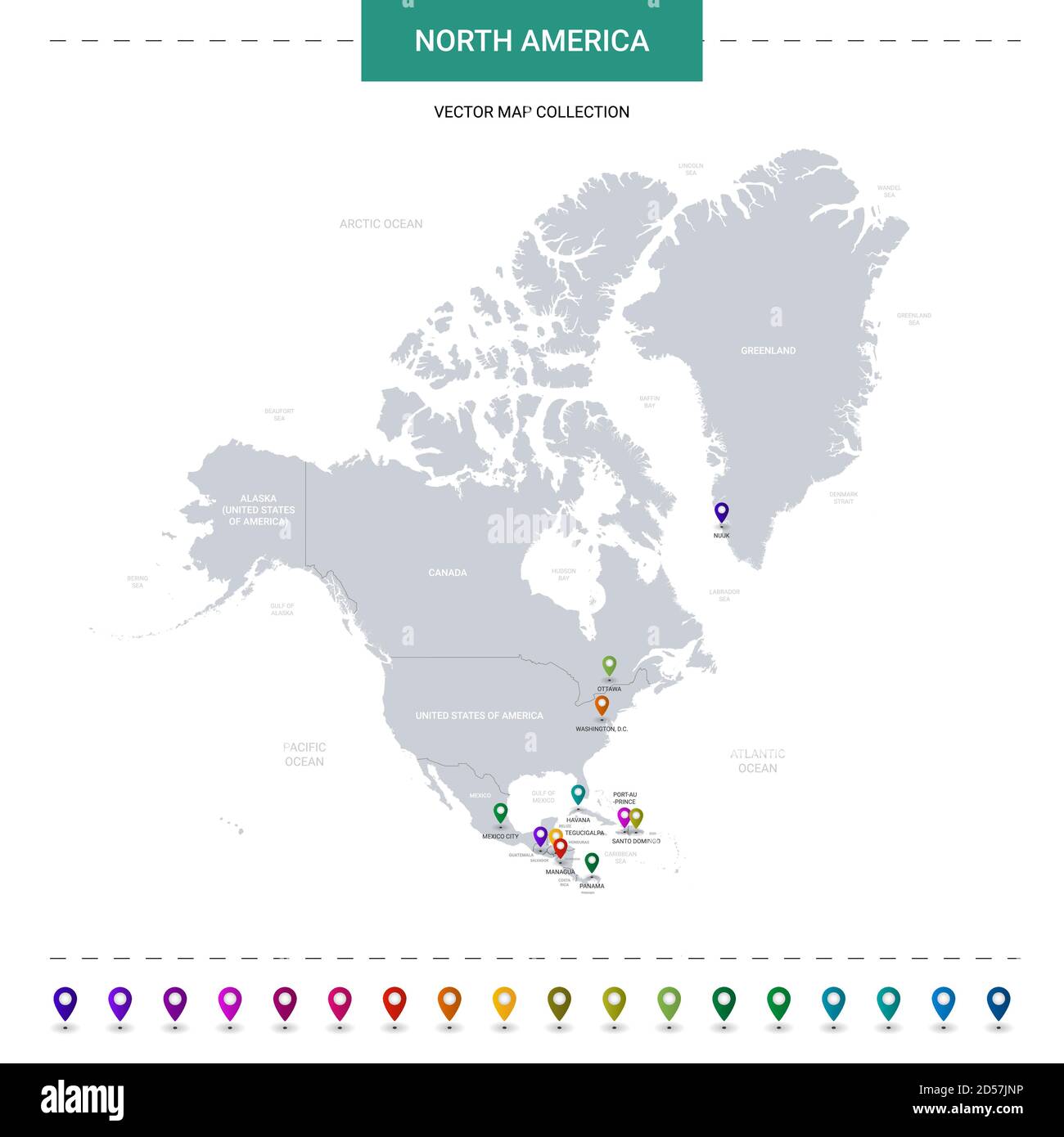 North America map with location pointer marks. Infographic vector ...