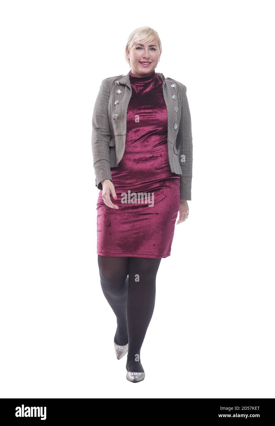 beautiful, confident woman stepping forward . isolated on a white Stock ...