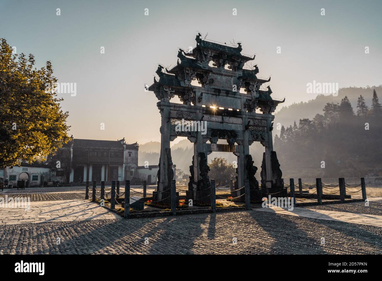 An ancient memorial gateway in Xidi village, Anhui province, China ...