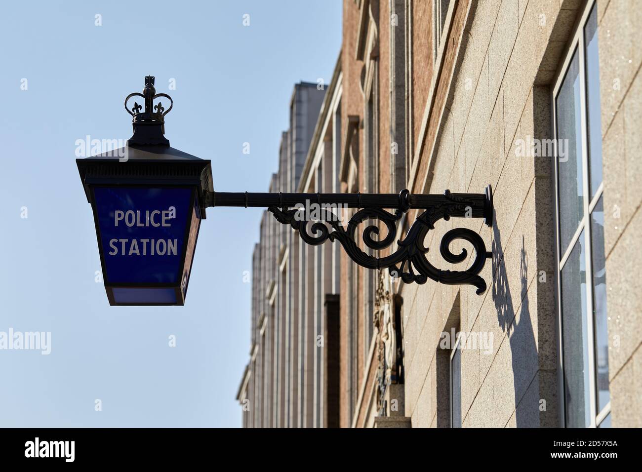 London, UK. - 13 Sept 2020: A traditional police blue lamp, newly ...