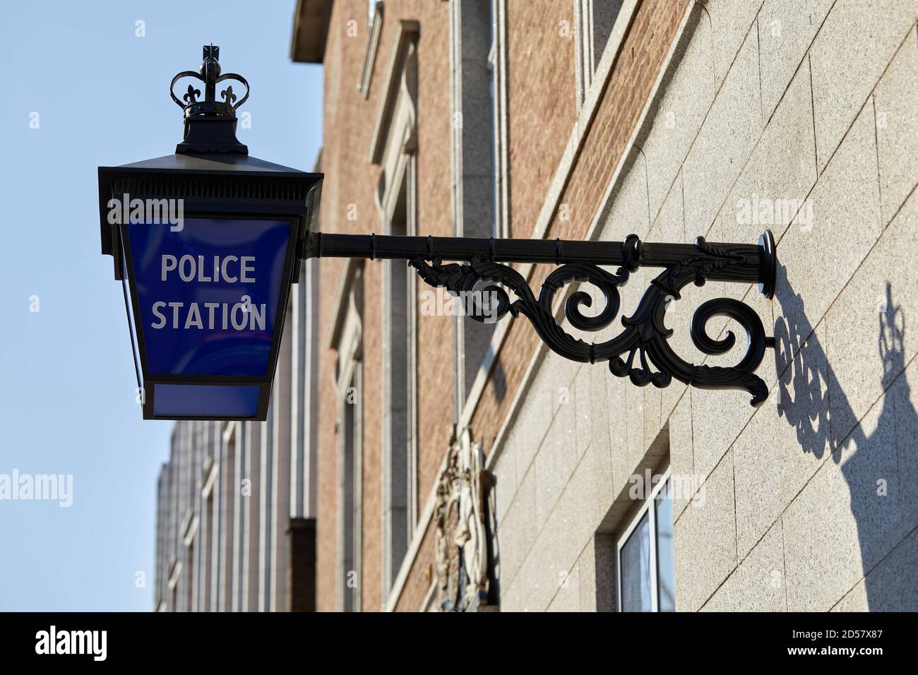 London, UK. - 13 Sept 2020: A traditional police blue lamp, newly ...