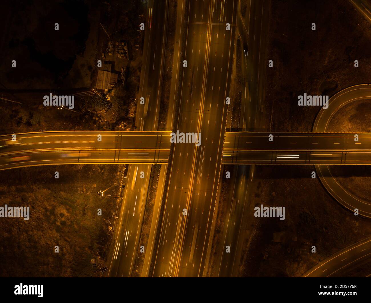 Expressway top view over the highway, expressway and motorway at night ...