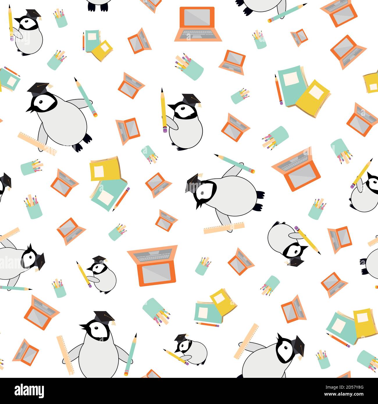 Cute vector Kawaii penguin chicks with scholar hats,pencils, notebooks ...