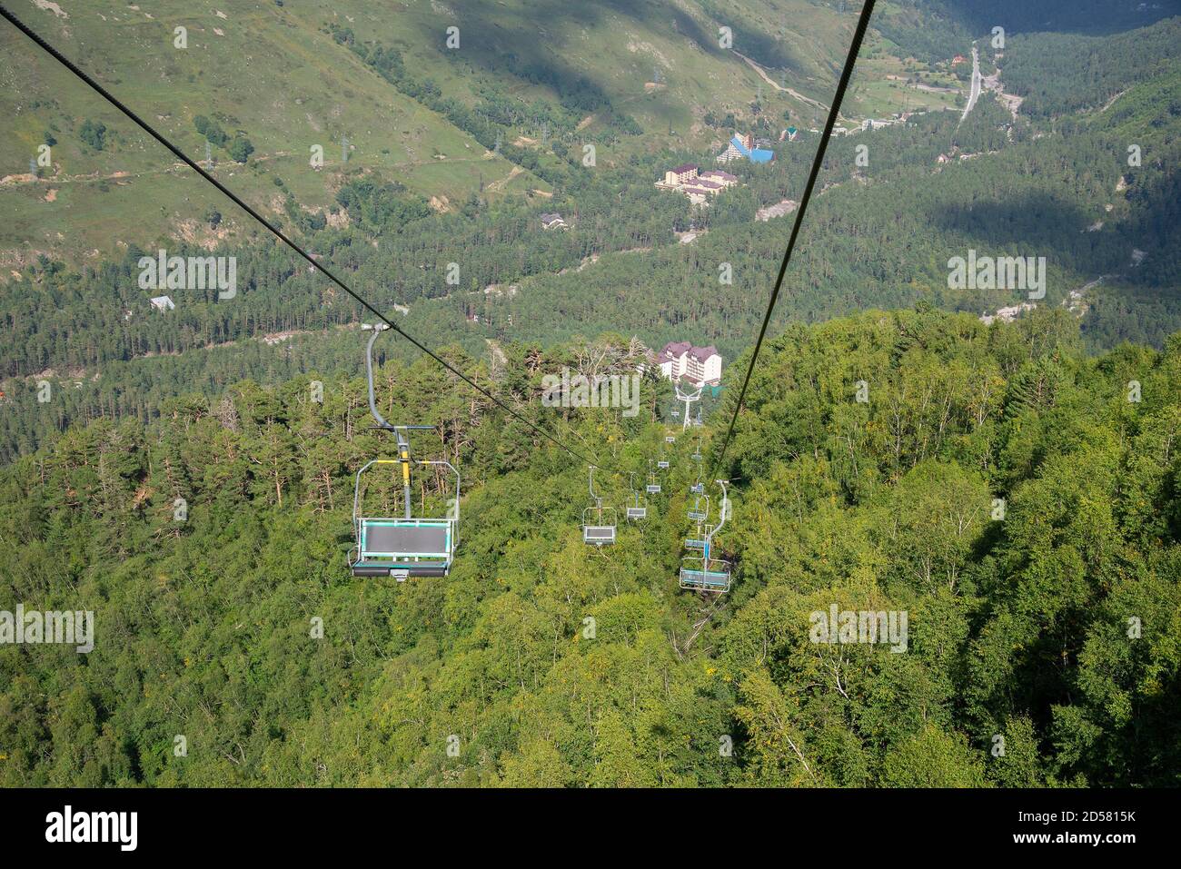 Old chair-lift. Caucasus Mountains, region Elbrus, mount Cheget. Russia ...