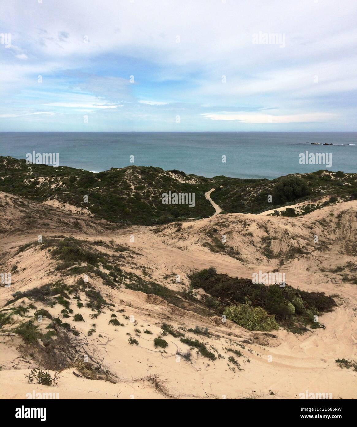 coastal view of sand dunes and bush Burns Beach Perth Western Australia ...