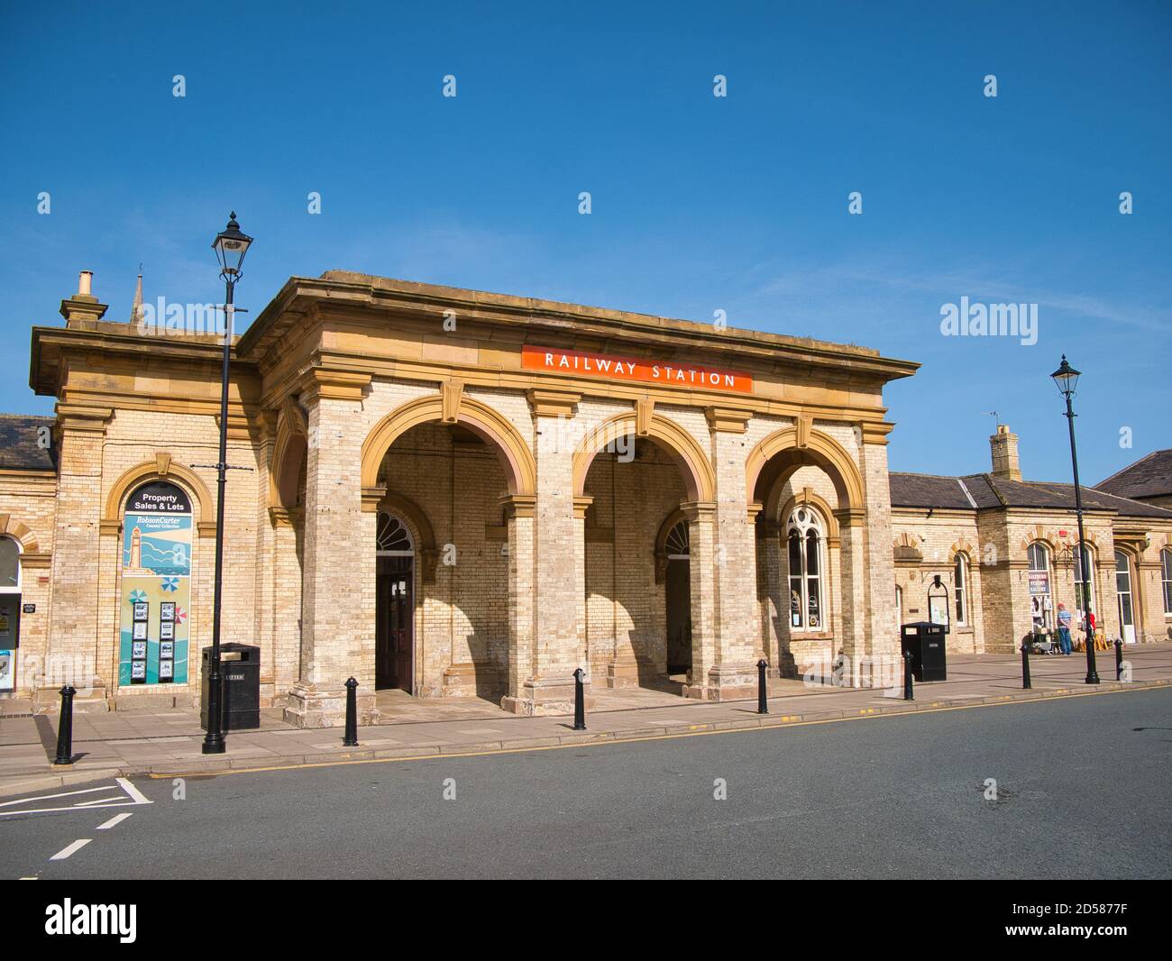 The sandstone frontage of the Victorian Saltburn Railway station in ...