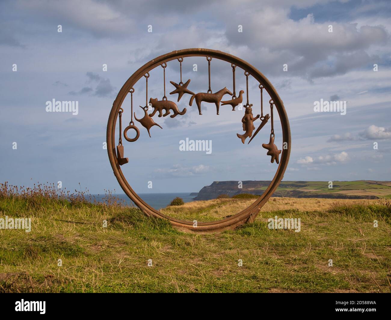 On the Cleveland Way coast path near Saltburn, the Huntcliff Circle ...