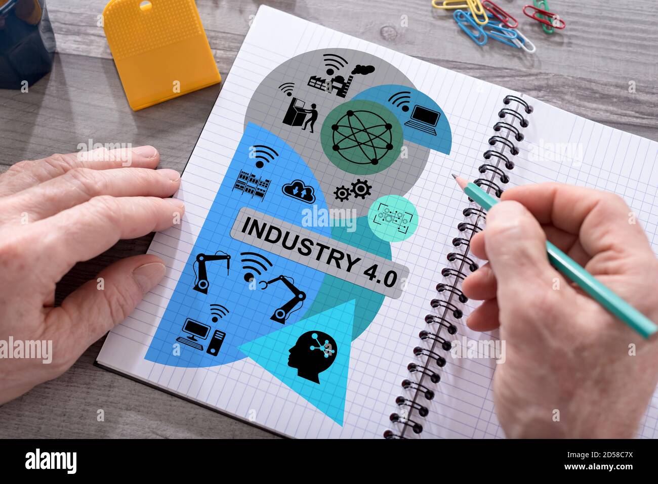 Industry 4.0 concept drawn on a notepad placed on a desk Stock Photo ...