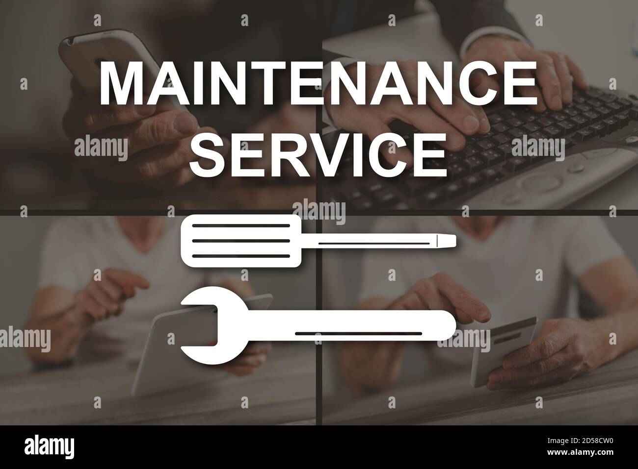 Maintenance service concept illustrated by pictures on background Stock ...