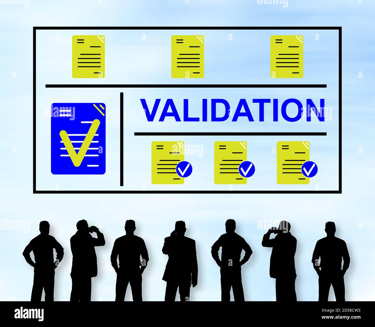 Silhouettes of men looking at a validation concept Stock Photo - Alamy