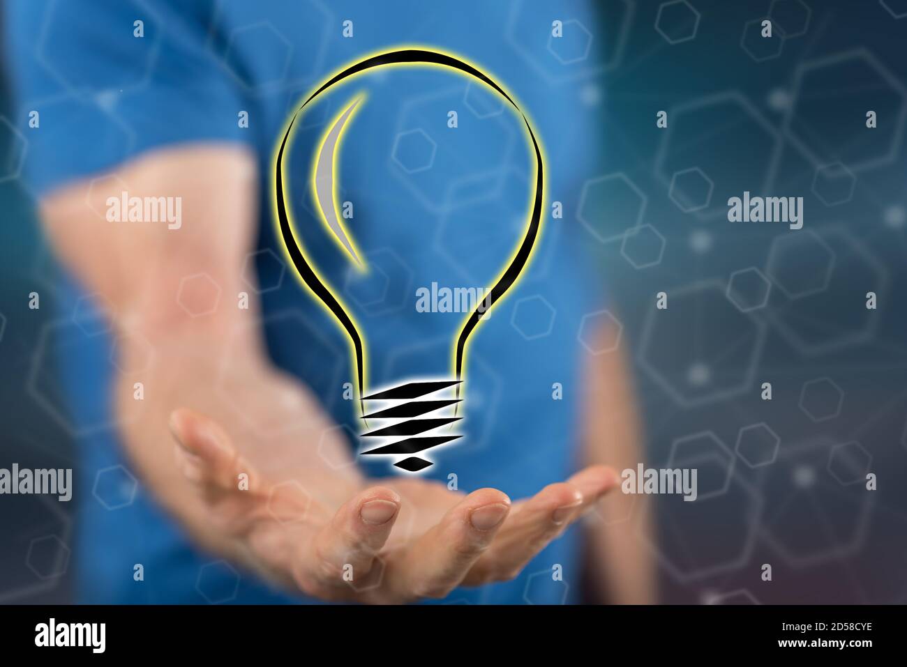 Bright idea concept above the hand of a man in background Stock Photo ...