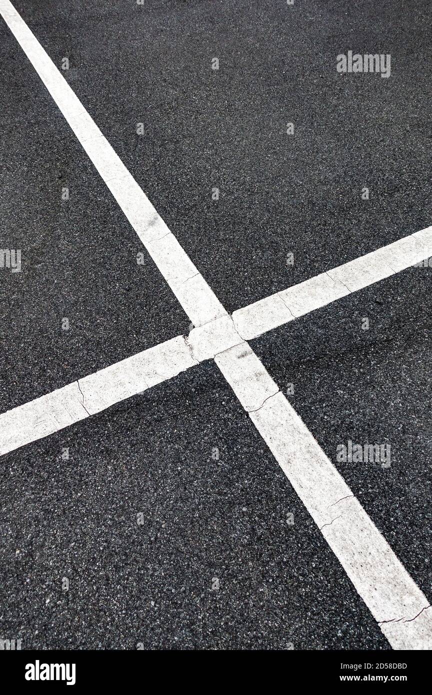 white cross lines on road Stock Photo - Alamy