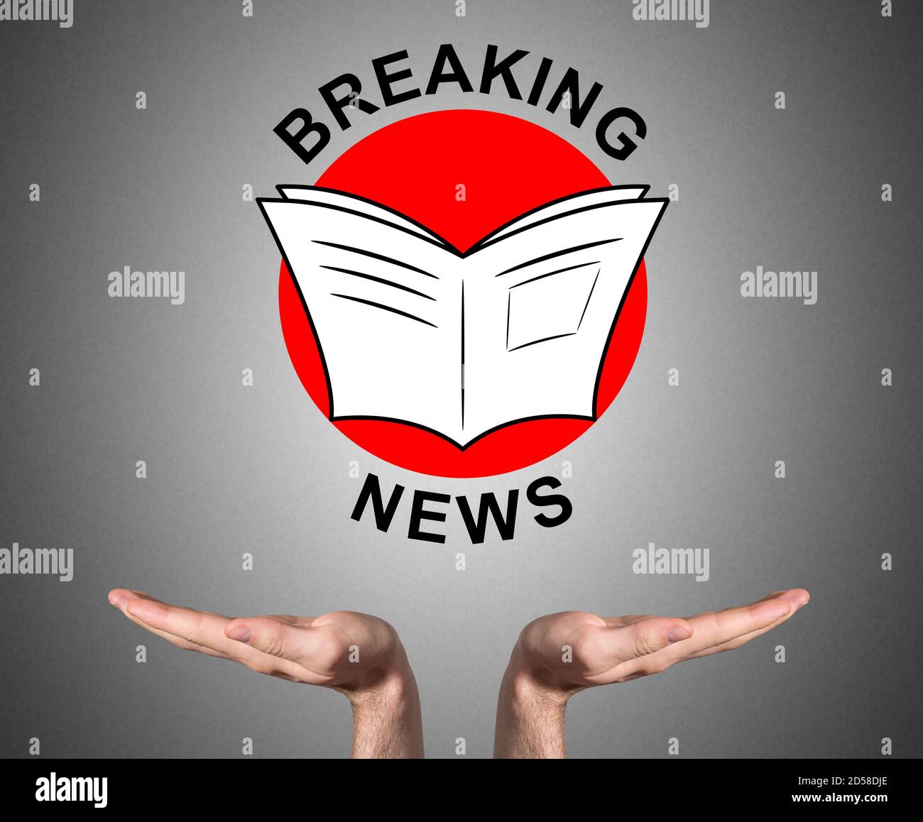 Open hands sustaining breaking news concept Stock Photo - Alamy