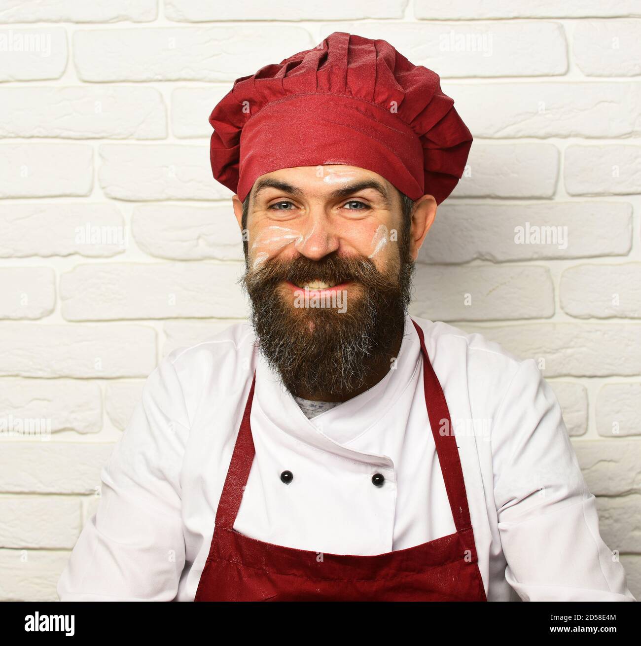 Chef with wide smile. Professions concept. Man with happy face in white ...