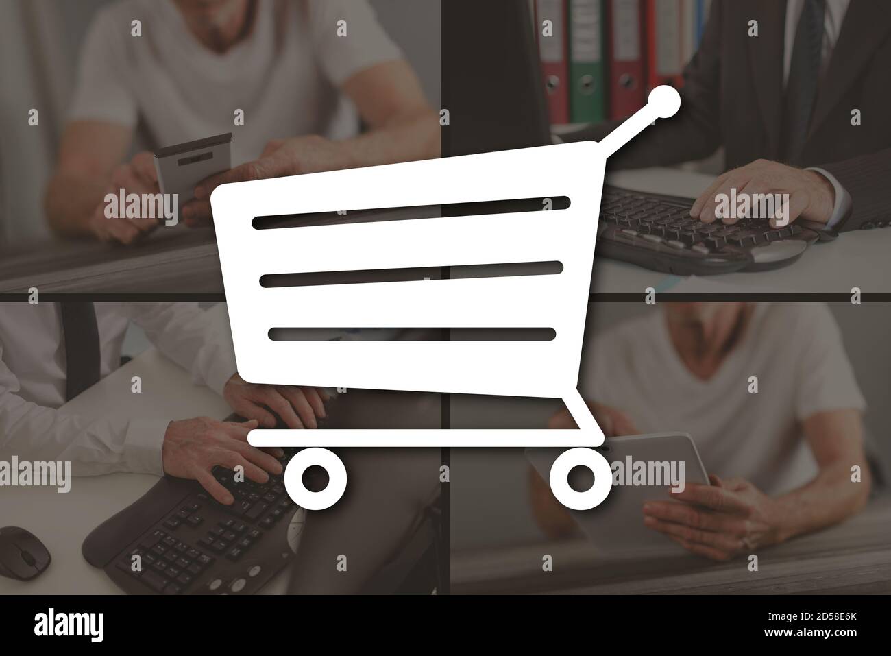 E-commerce concept illustrated by pictures on background Stock Photo ...
