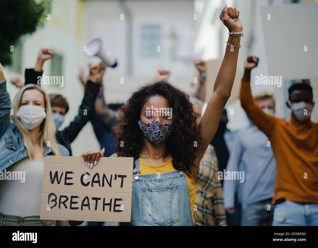 Group of people activists protesting on streets, BLM demonstration and ...