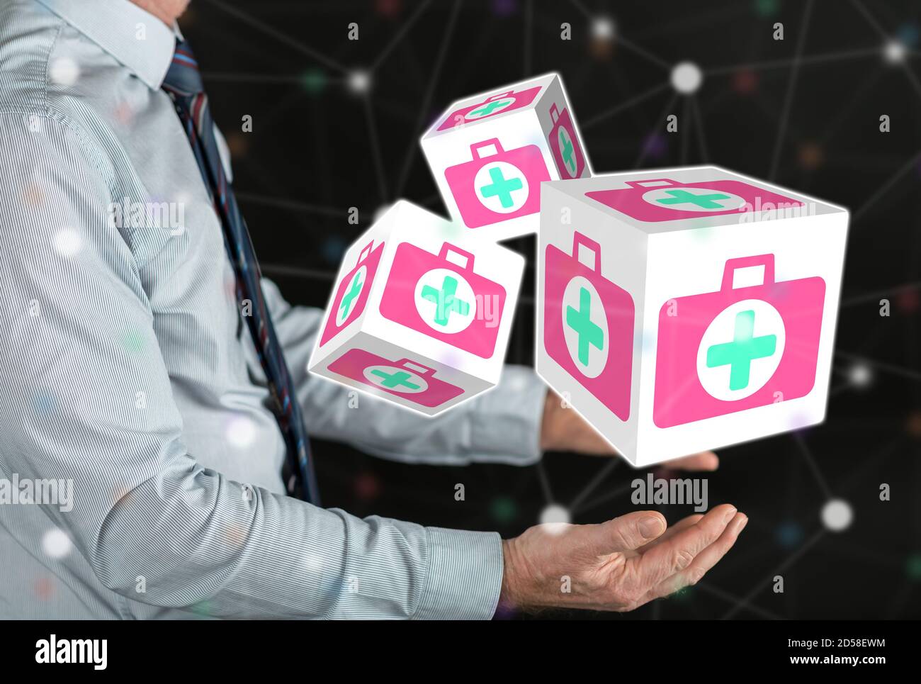 First aid concept above the hands of a man Stock Photo - Alamy