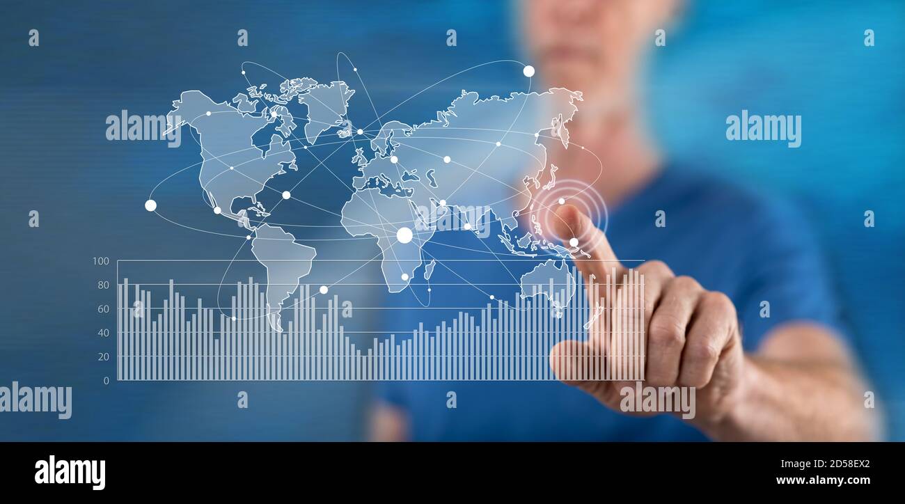 Man touching a digital marketing statistics concept on a touch screen ...