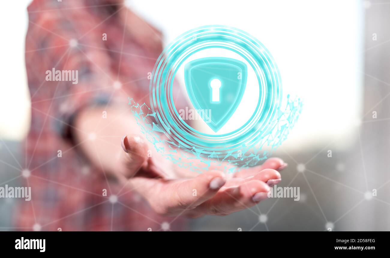 Data security concept above the hand of a woman in background Stock ...