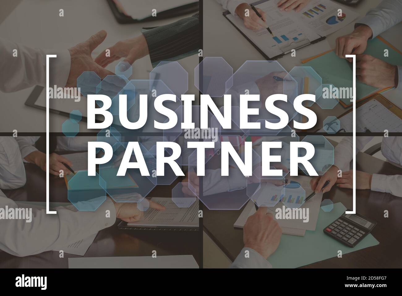 Business partner concept illustrated by pictures on background Stock ...