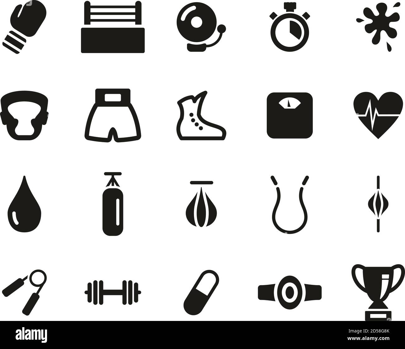 Boxing Sport & Equipment Icons Black & White Set Big Stock Vector Image ...
