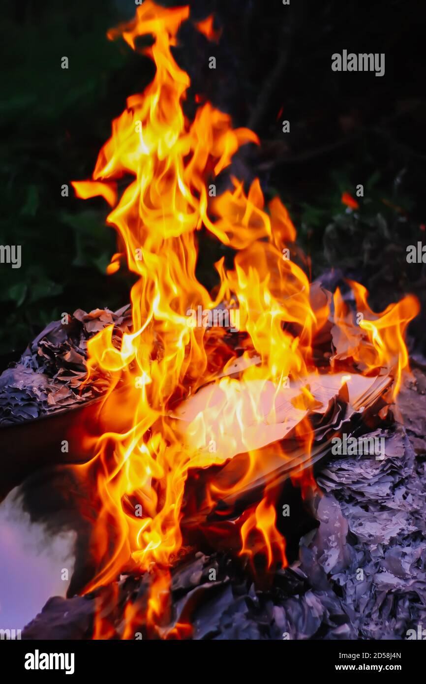 Paper burning on green summer grass outdoors Stock Photo - Alamy