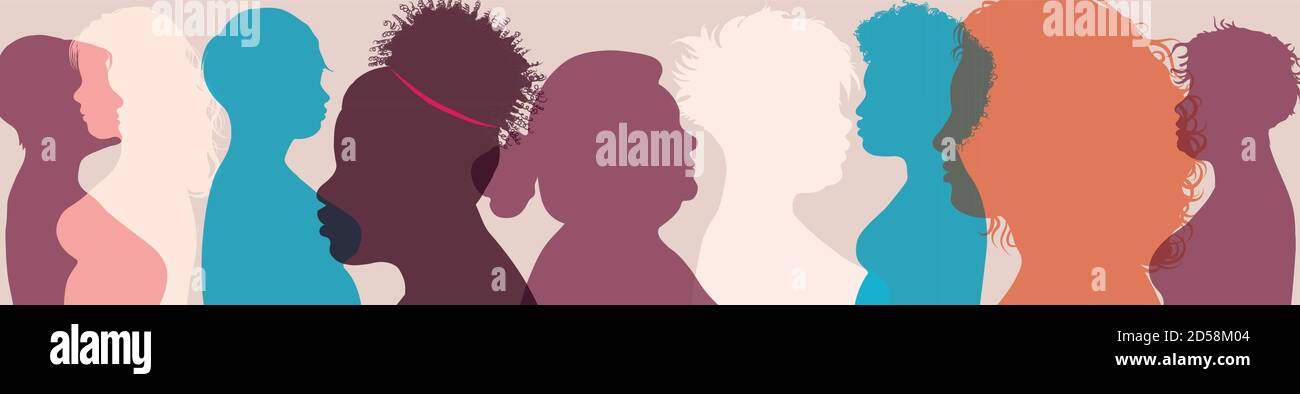 Silhouette group of overweight female multiethnic women and girls ...