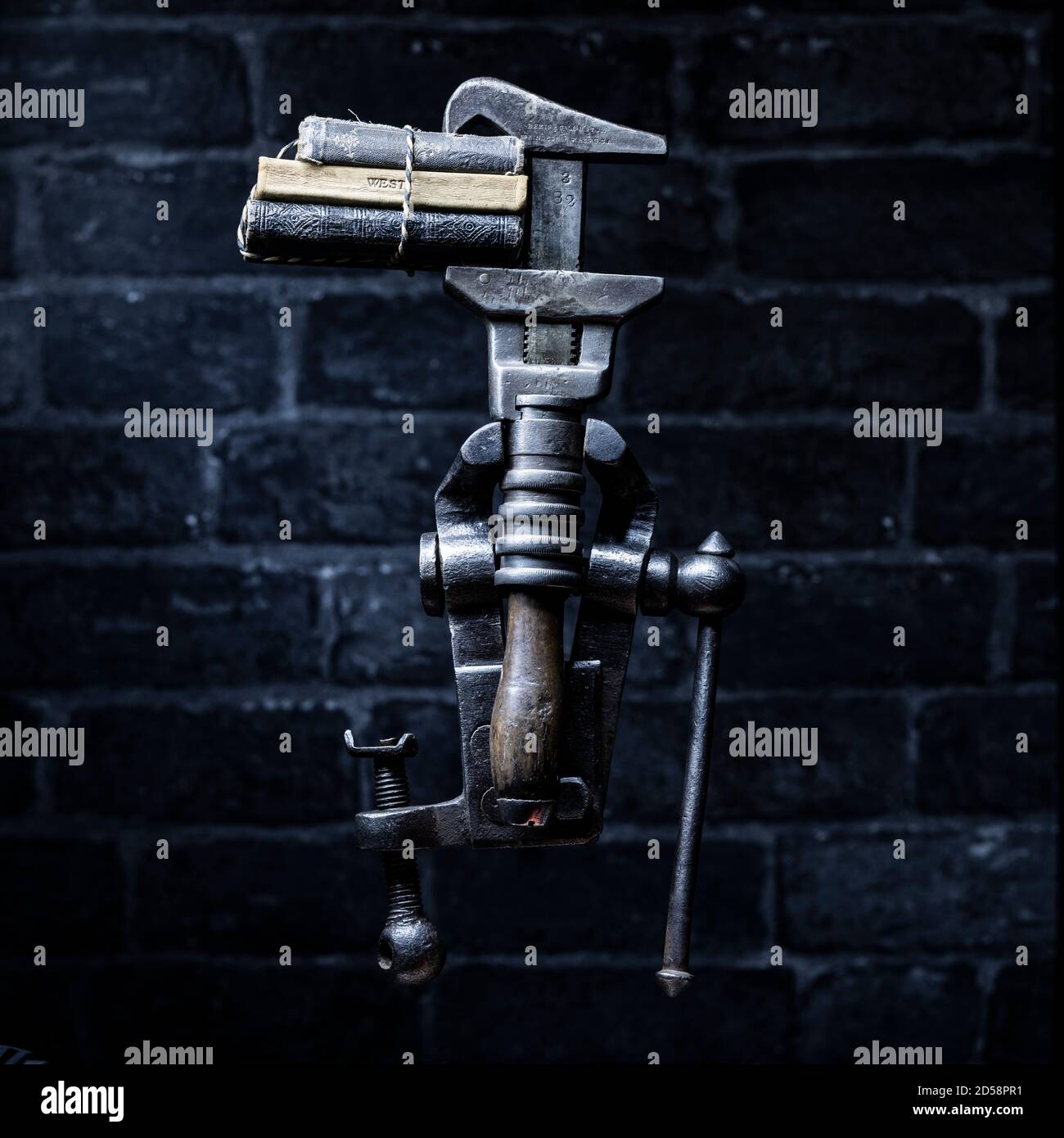 Vice Vintage Antique grey metal vice with ratchet mole grips clamped in ...