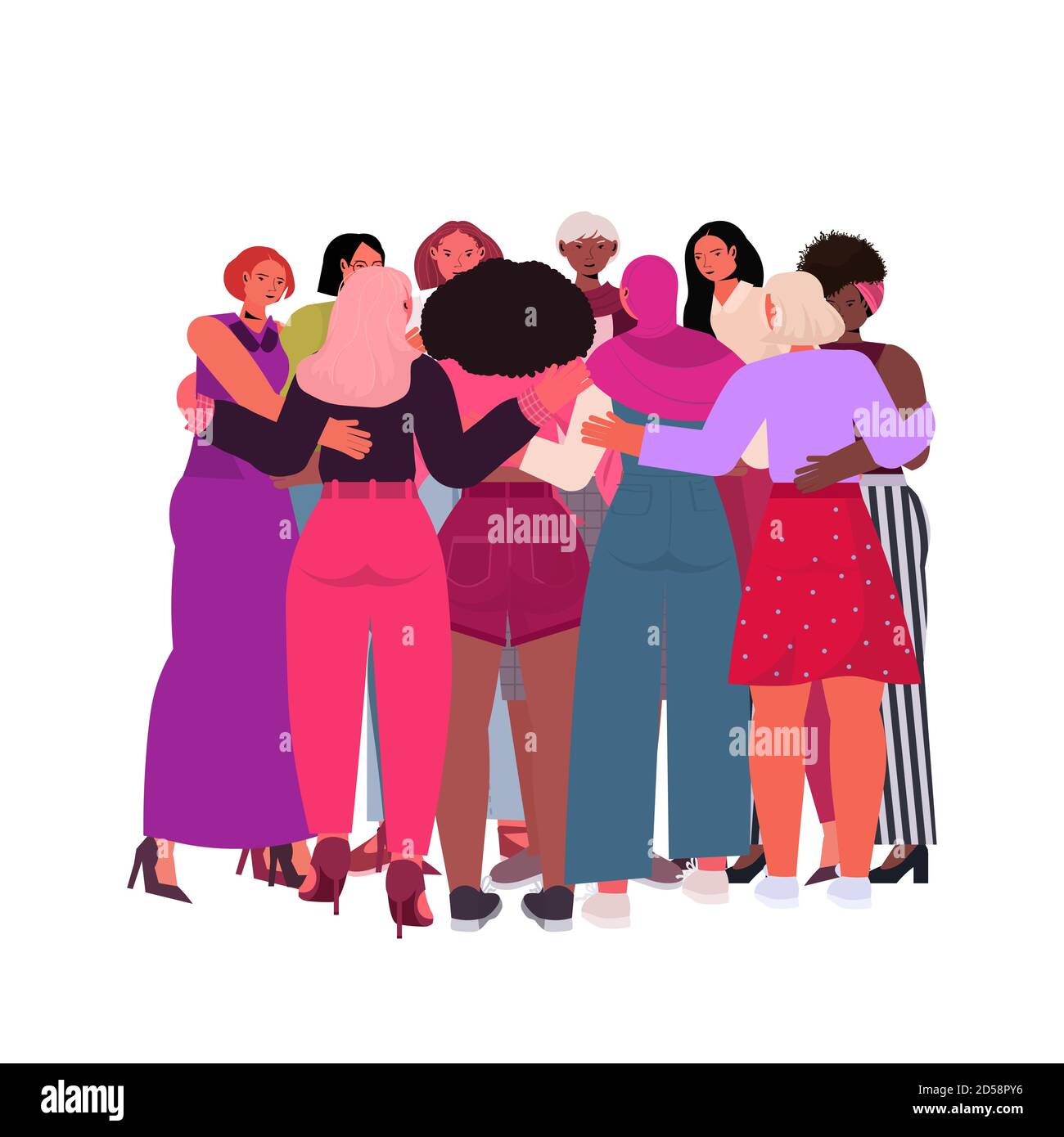 mix race girls embracing standing together female empowerment movement ...