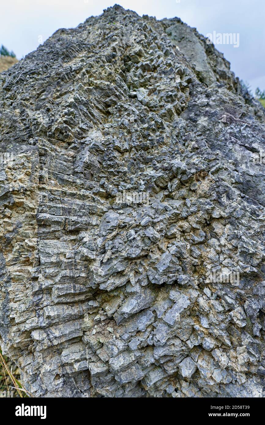 Various rock formation in geological layers in an abandoned quarry ...