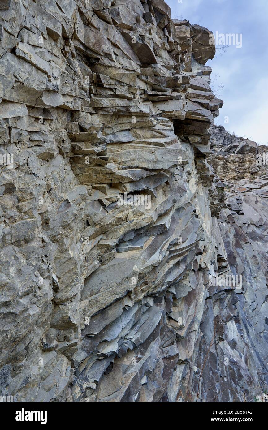 Various rock formation in geological layers in an abandoned quarry ...