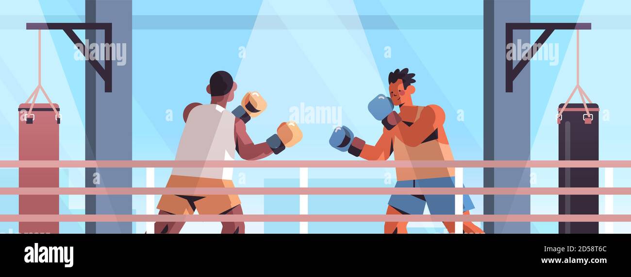 mix race boxers fighting on boxing ring dangerous sport competition ...