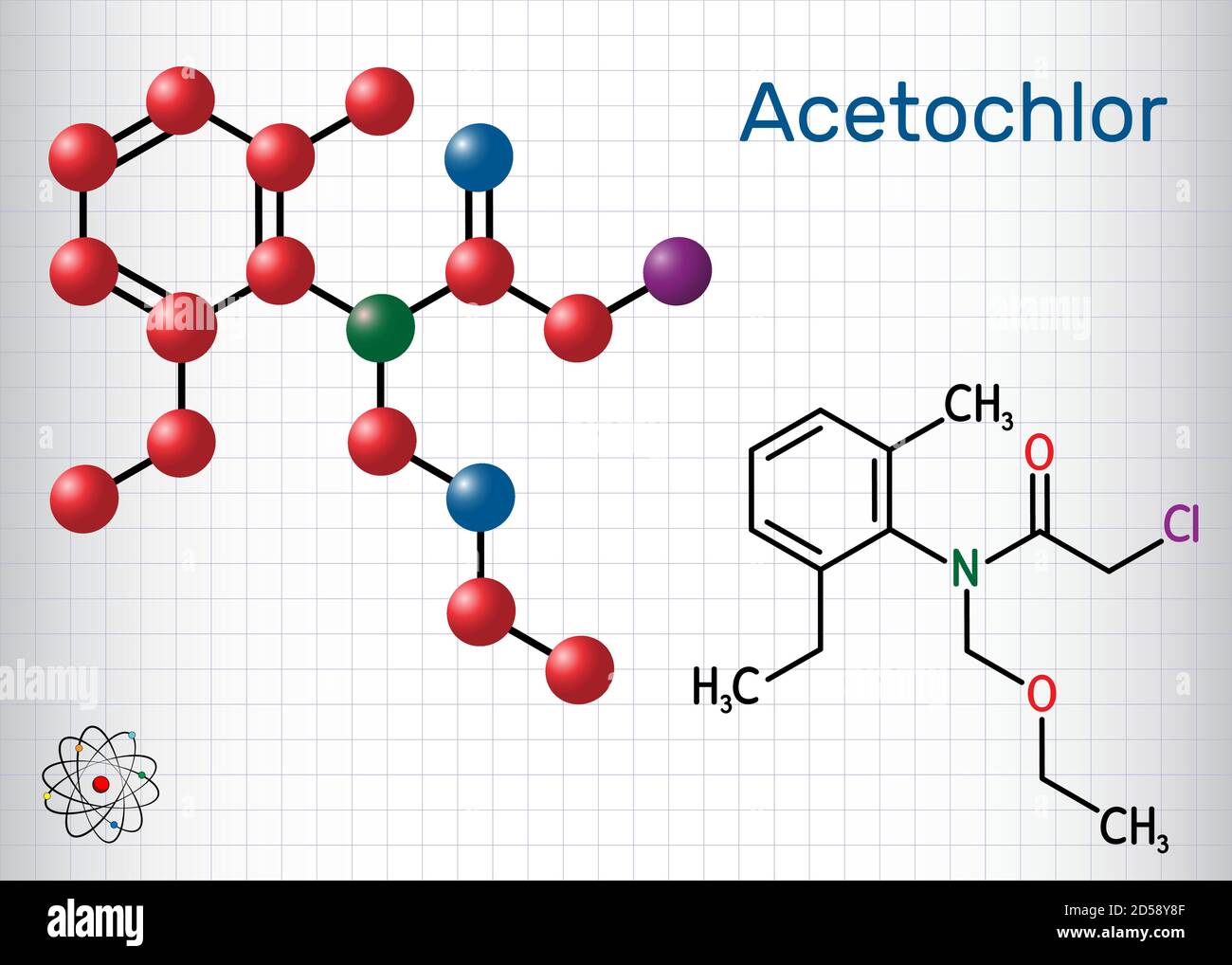 Acetochlor molecule. It is chloroacetanilide, herbicide, a xenobiotic ...