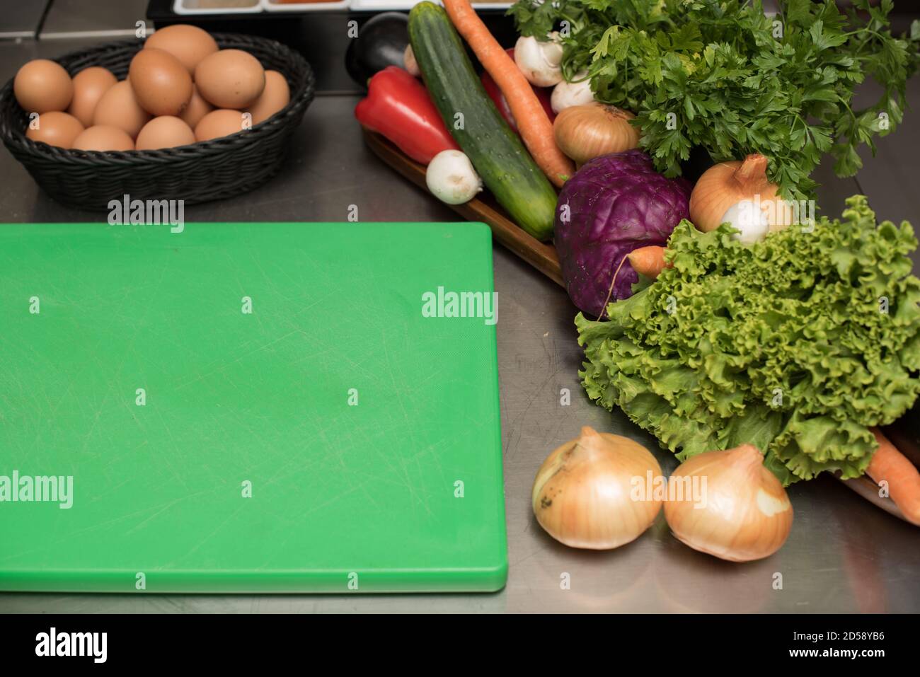 Eggs and fresh vegetables on a kitchen counter Stock Photo - Alamy