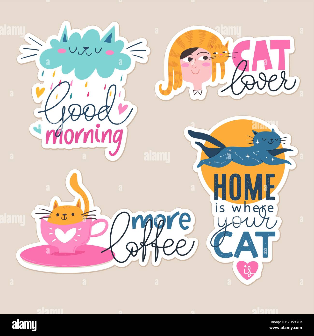 Modern stickers and labels with funny trendy elements and cats Stock ...