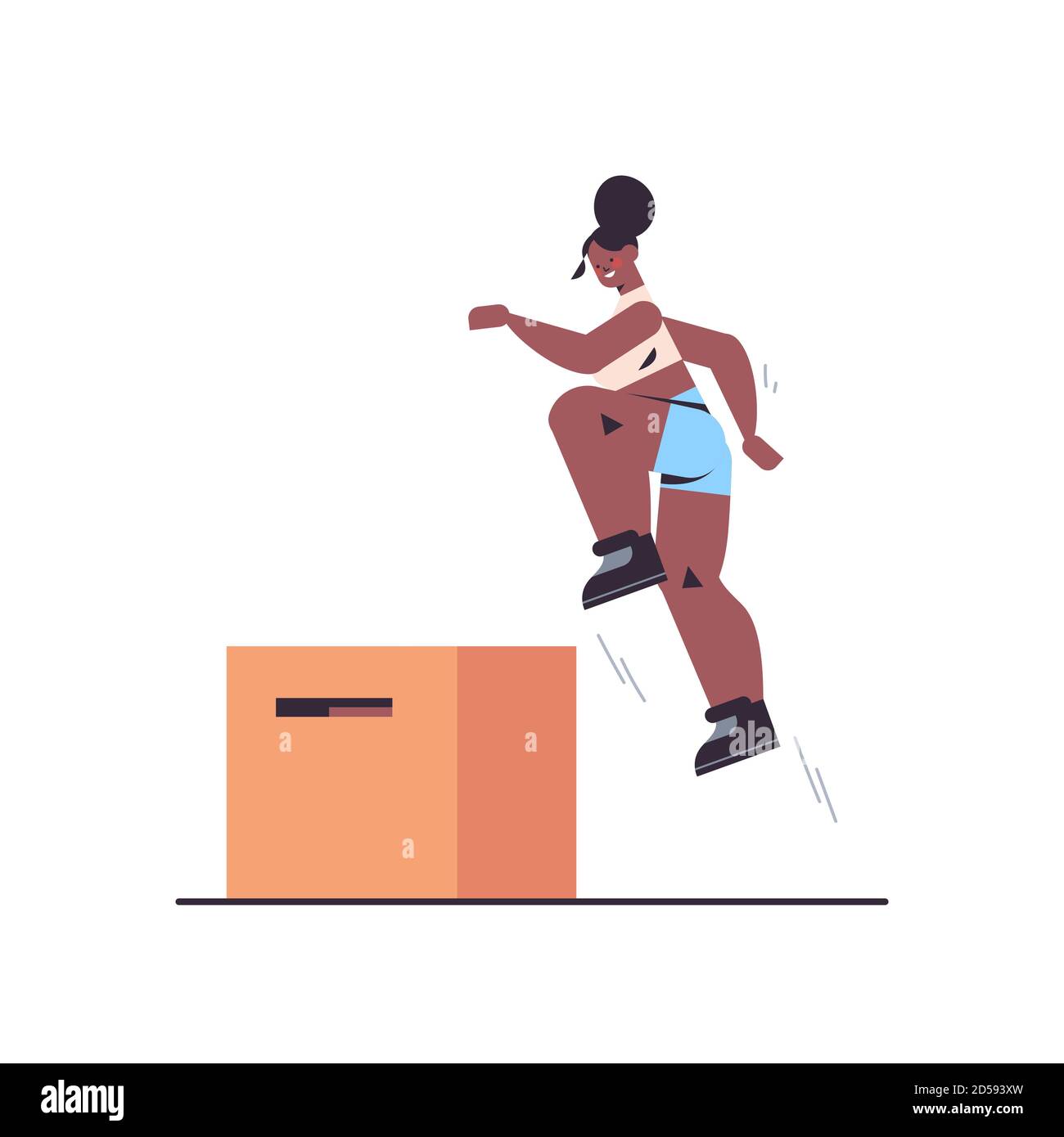 sportswoman doing jumping squats on squat box working out in gym ...