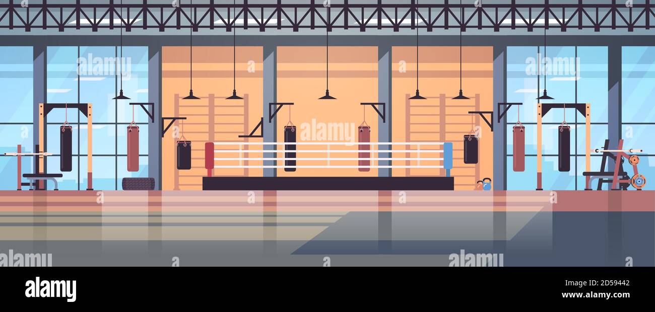 empty no people boxing ring modern fight club interior horizontal ...