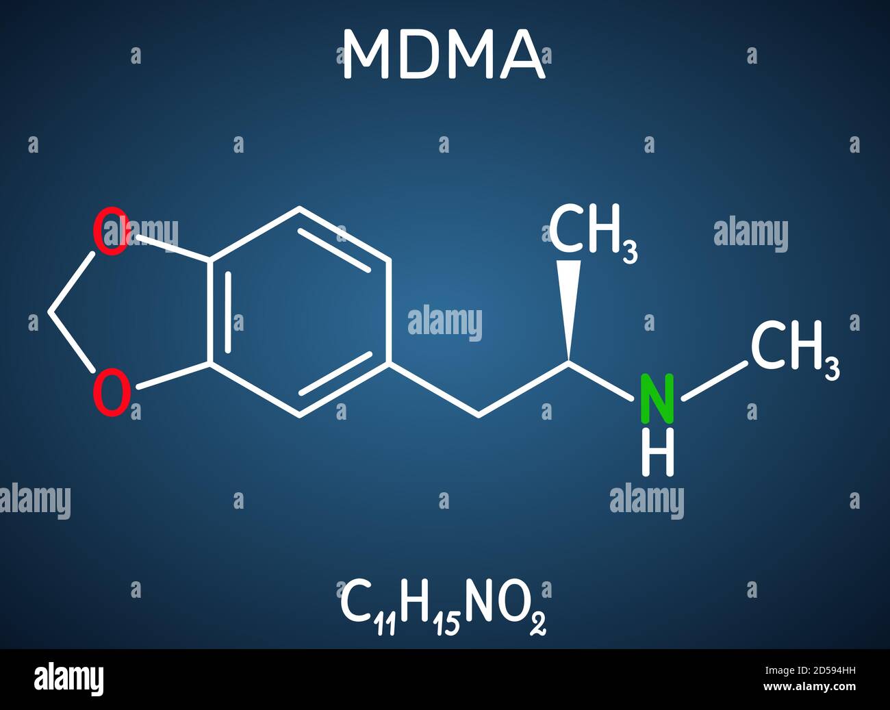 3,4-Methylenedioxymethamphetamine, MDMA, XTC, ecstasy molecule. It is ...
